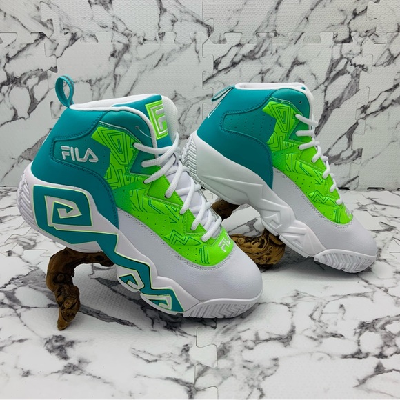 Fila | Shoes | Mens Fila Mb White Lime Green Teal Midtop Sneakers ...